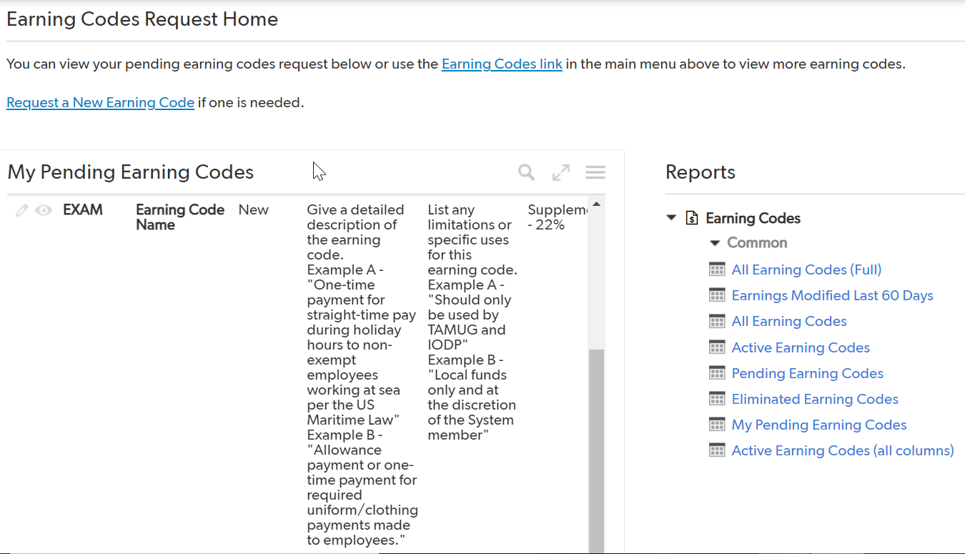 How-To: Request a New Earning Code