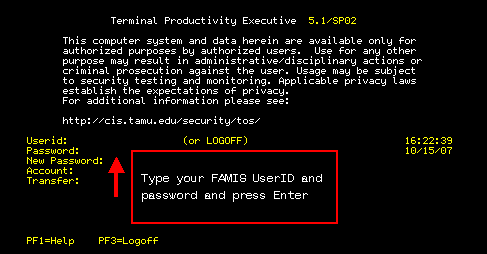 Log On and Off of FAMIS