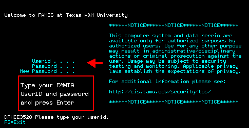 Log On and Off of FAMIS