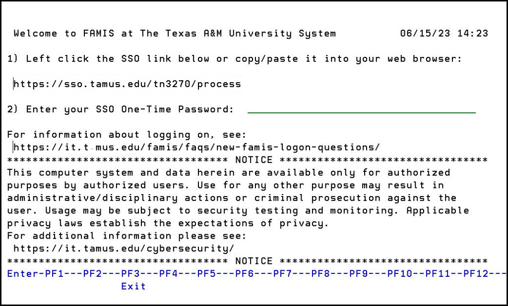 FAMIS Production-Creating a New FAMIS Connection Profile