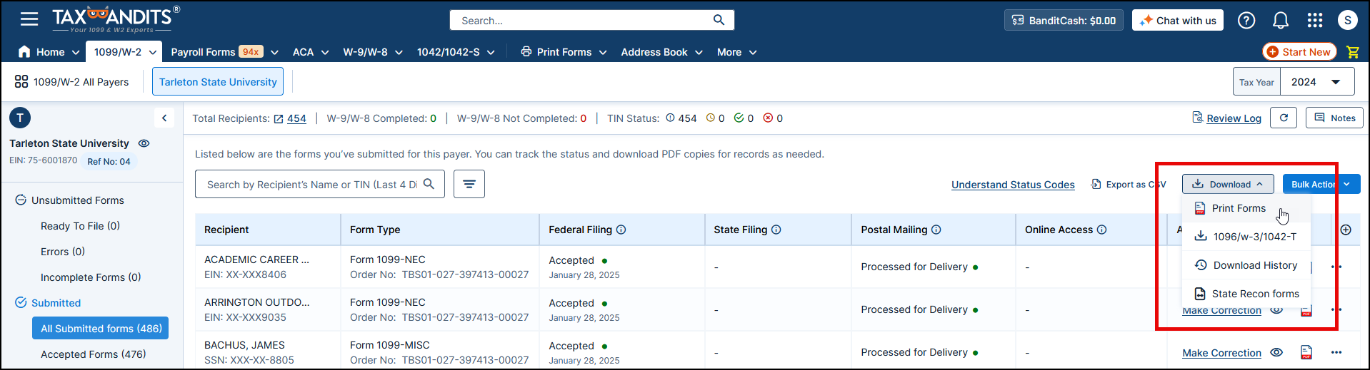 Printing Individual Copy B Forms