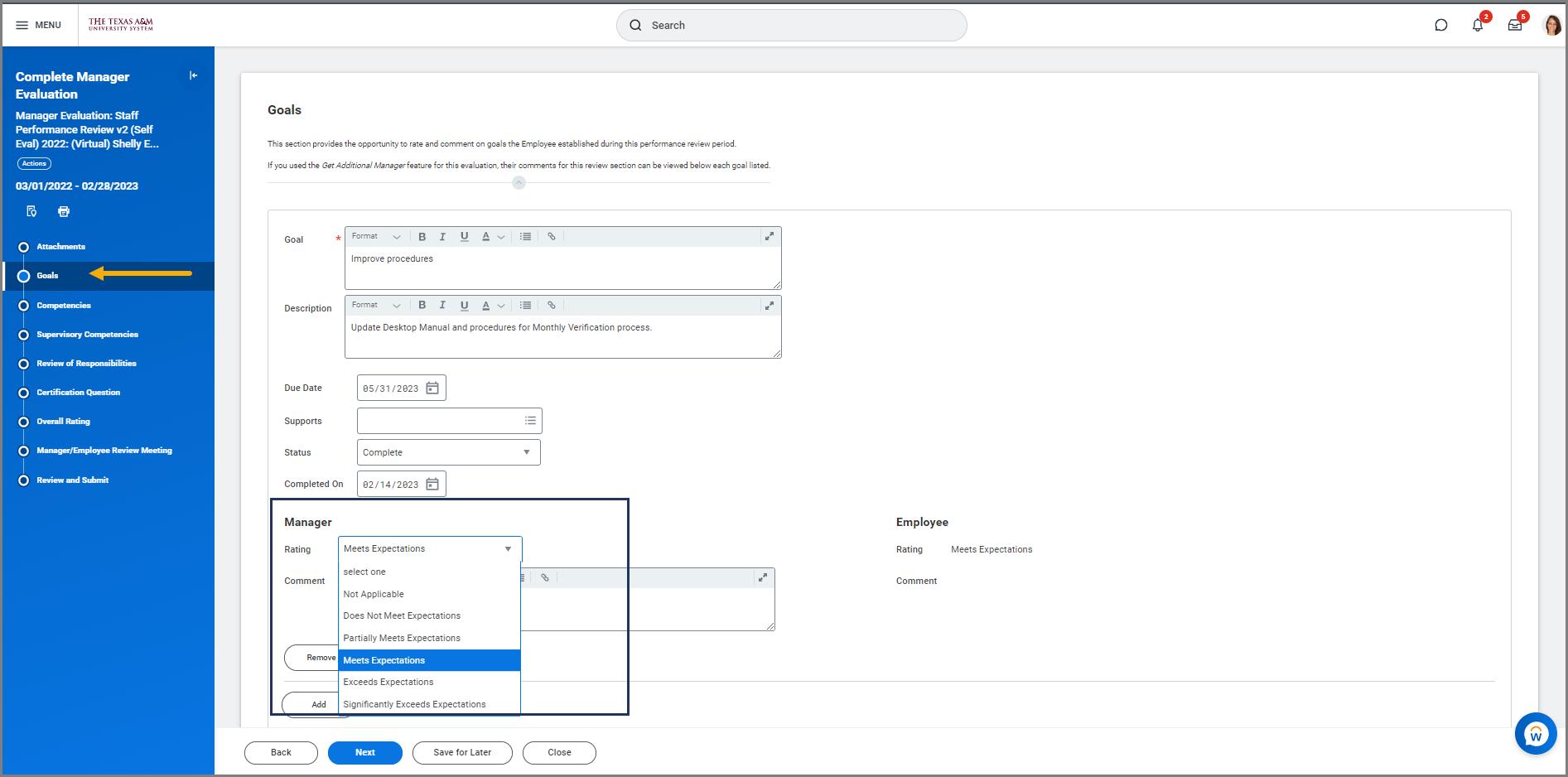 Complete Performance Review – Staff (Manager)