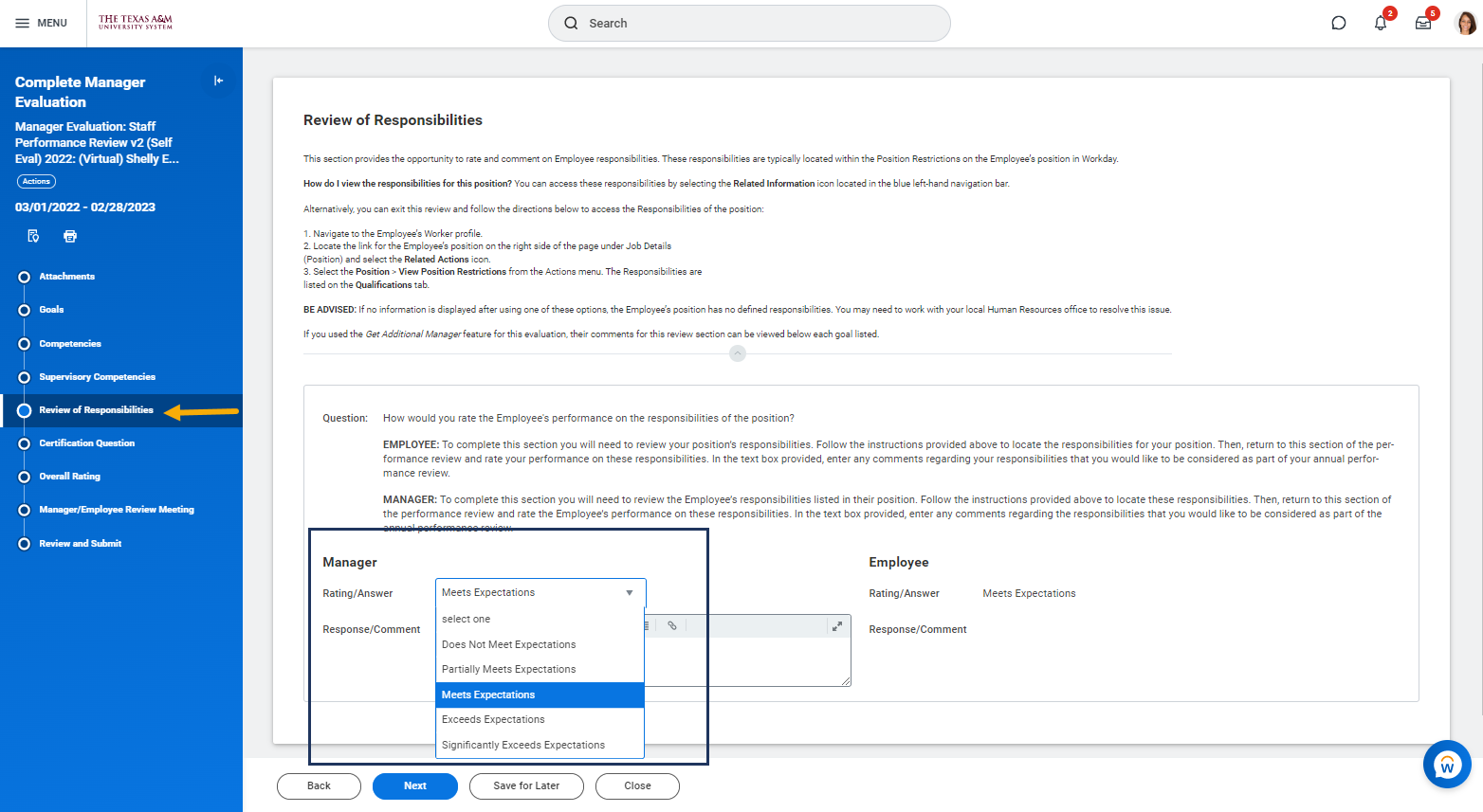 Complete Performance Review – Staff (Manager)